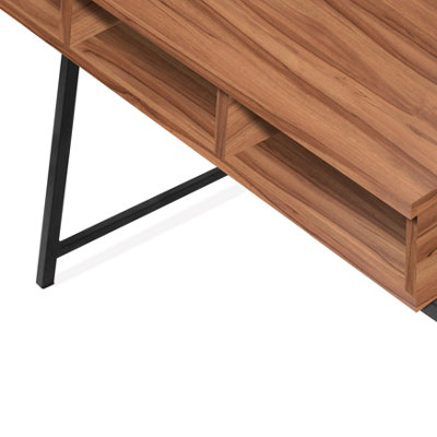 Nautilus Designs Walnut Computer Desk with Black Frame & Upper Storage ...