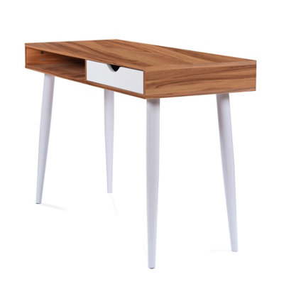 Nautilus Designs Walnut Computer Desk with White Legs, Drawer & Open ...