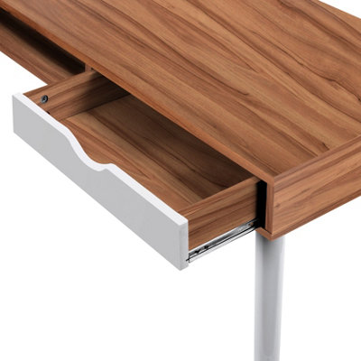 Nautilus Designs Walnut Computer Desk with White Legs, Drawer & Open ...