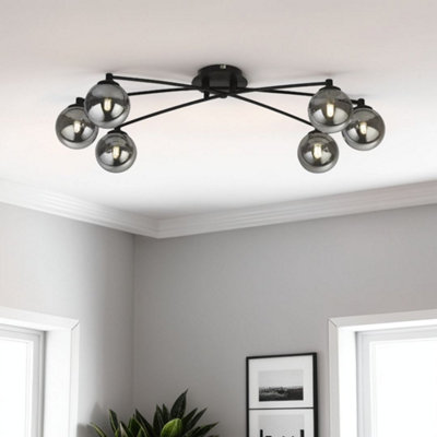 Navarro Flush 6 Light Black Ceiling Light with Smoked Glass | DIY at B&Q