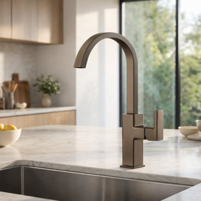 Nave Square Spout One Handle Kitchen Mixer Tap Gunmetal Finish - Solid ...