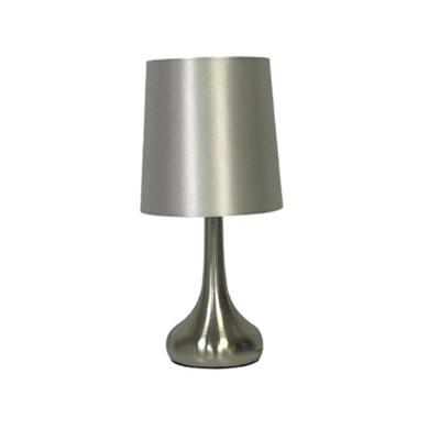 Navilux Modern Chrome Teardrop Touch Table Lamp Silver Faux Silk Shade ...