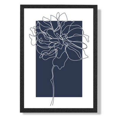 Buy Navy Blue and White Abstract Floral Line Art Medium Poster with ...