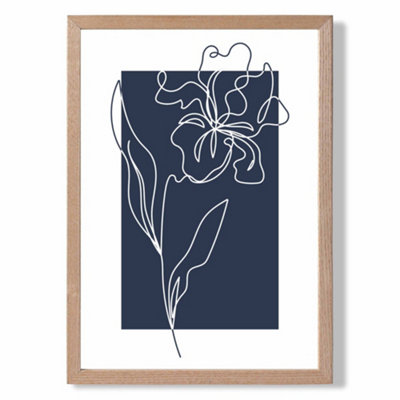 Navy Blue and White Flower Floral Line Art Framed Print SIZE: A3 with ...