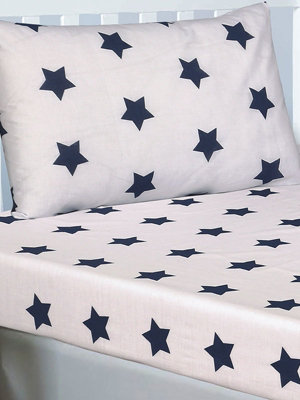 Navy Blue and White Stars Single Fitted Sheet and Pillowcase Set