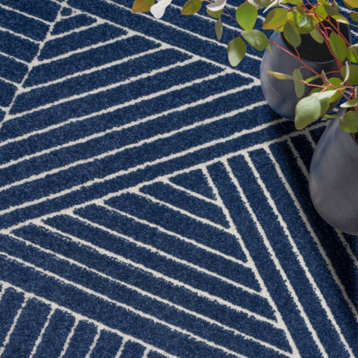Navy Blue Easy to Clean Abstract Geometrical Luxurious Modern Rug for ...