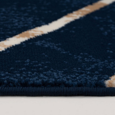 Navy Blue Gold Art Deco Living Room Rug 160x230cm