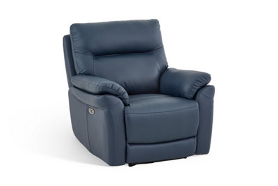 Navy Blue Leather Electric 1 Seater Recliner Chair
