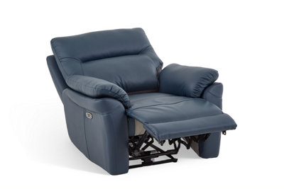 Navy Blue Leather Electric 1 Seater Recliner Chair