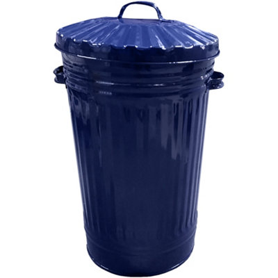 Navy Blue Metal Bin Retro Dustbin Rubbish Bin Waste Animal Feed Outdoor ...