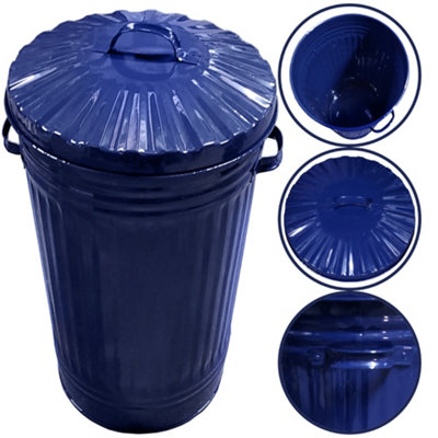 Navy Blue Metal Bin Retro Dustbin Rubbish Bin Waste Animal Feed Outdoor ...