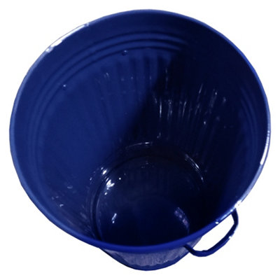 Navy Blue Metal Bin Retro Dustbin Rubbish Bin Waste Animal Feed Outdoor ...