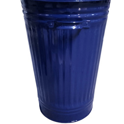 Navy Blue Metal Bin Retro Dustbin Rubbish Bin Waste Animal Feed Outdoor ...