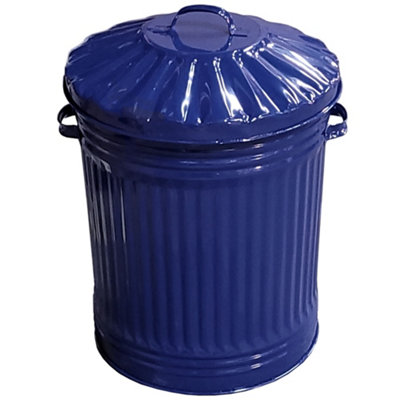 Navy Blue Metal Bin Retro Dustbin Rubbish Bin Waste Animal Feed Outdoor ...