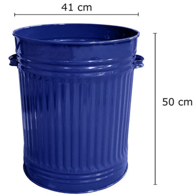 Navy Blue Metal Bin Retro Dustbin Rubbish Bin Waste Animal Feed Outdoor ...