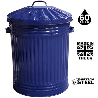 Navy Blue Metal Bin Retro Dustbin Rubbish Bin Waste Animal Feed Outdoor ...