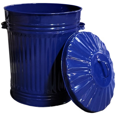 Navy Blue Metal Bin Retro Dustbin Rubbish Bin Waste Animal Feed Outdoor ...
