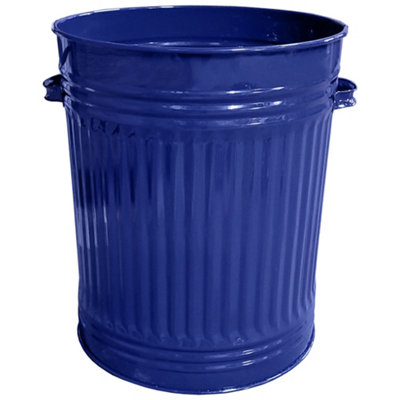 Navy Blue Metal Bin Retro Dustbin Rubbish Bin Waste Animal Feed Outdoor ...