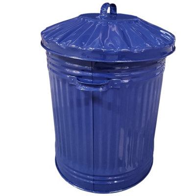Navy Blue Metal Bin Retro Dustbin Rubbish Bin Waste Animal Feed Outdoor ...