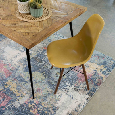 Navy Blue Multicoloured Abstract Distressed Soft Fireside Living Area ...