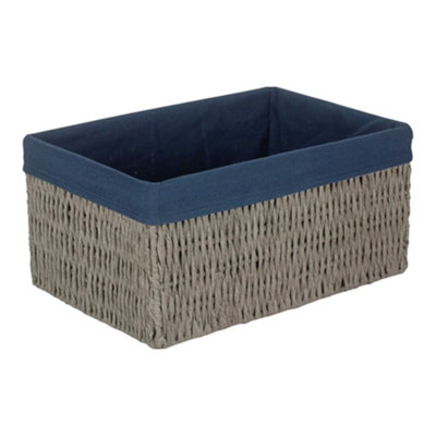 Navy Blue Paper Rope Storage Basket with Navy Blue Cotton Lining