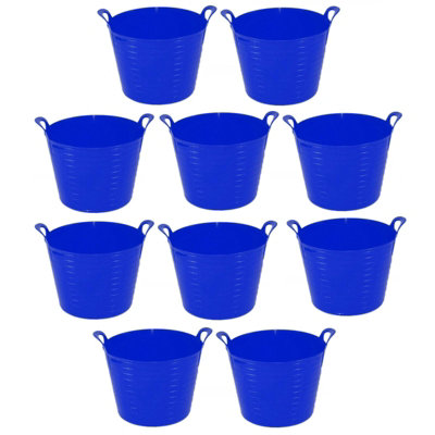 Navy Blue Set Of 10 Plastic Flexi Tub Storage Bucket 42L Builders ...