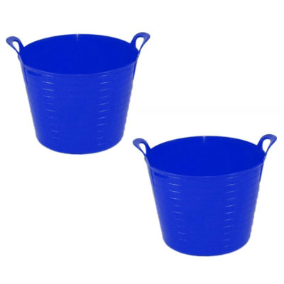 Navy Blue Set Of 2 Plastic Flexi Tub Storage Bucket 42L Builders Garden ...