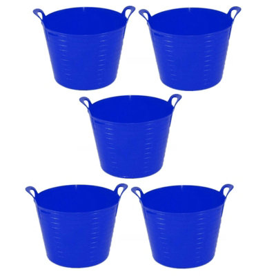 Navy Blue Set Of 5 Plastic Flexi Tub Storage Bucket 42L Builders Garden ...