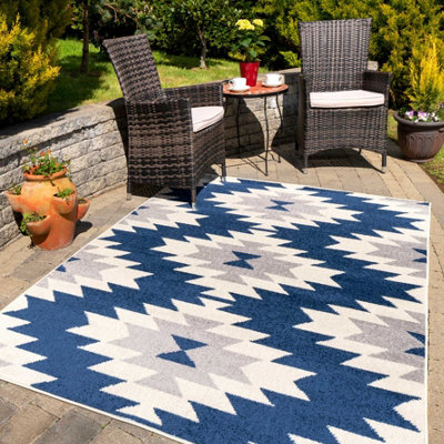 Navy Blue Textured Tribal Geometric Weather-Resistant Outdoor Patio ...