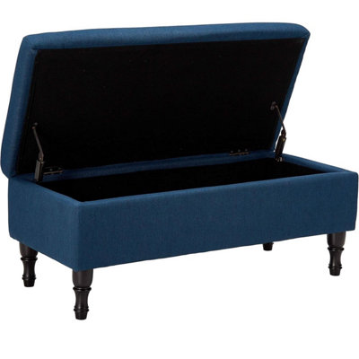 Navy Blue Upholstered Ottoman Storage Bench Padded Buttoned Seat