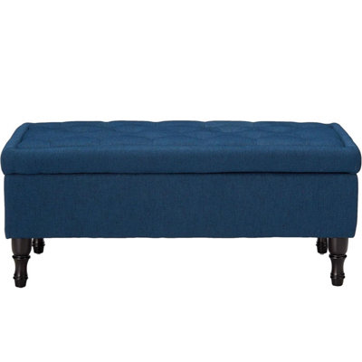 Navy Blue Upholstered Ottoman Storage Bench Padded Buttoned Seat