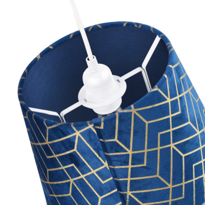 Navy Blue Velvet Lamp Shade with Geometric Design in Metallic Gold Foil ...