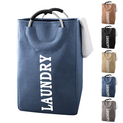 NAVY COLLAPSIBLE LAUNDRY HAMPER WITH HANDLES FOLDABLE LAUNDRY BASKET - 43L