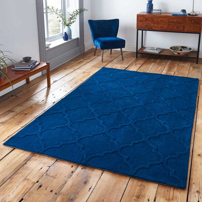 Navy Handmade Luxurious Modern Geometric Rug For Bedroom & Living Room ...