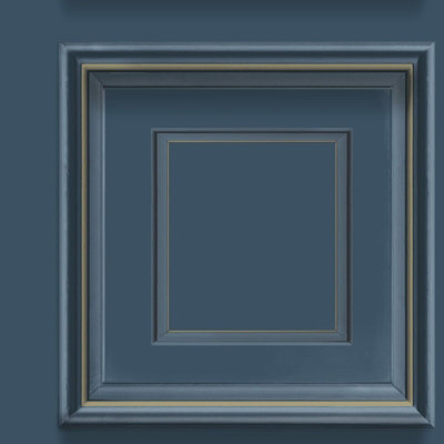 Navy Panel Effect Wallpaper Metallic Gold Realistic 3D Wood Effect Flat ...