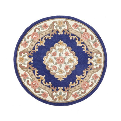 Navy Traditional Rug, Handmade Rug with 25mm Thickness, Navy Floral Rug ...