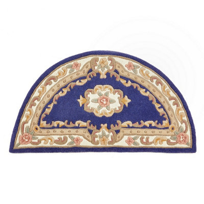 Navy Traditional Rug, Handmade Rug with 25mm Thickness, Navy Floral Rug ...