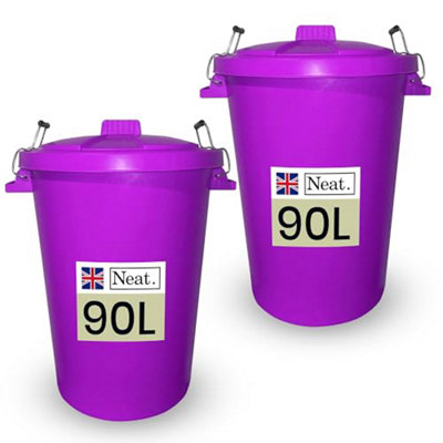 Neat. 90L Bin Coloured Large Plastic Bins, Heavy Duty- Purple- Pack of 2