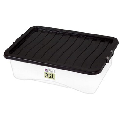 Neat. Plastics 32L Storage Box, Clear Base, Black Lid - Organise Easily ...