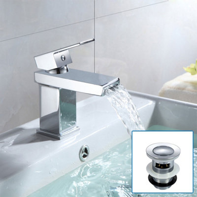 Neath Square Waterfall Mono Basin Mixer Tap & Waste Chrome | DIY at B&Q