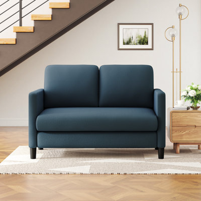 Neche 2 Seater Small Couch Teddy Velvet Loveseat Sofa for Bedroom Blue Grey