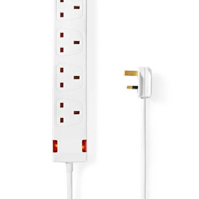 Nedis 1.5m Multi Socket UK Mains Extension, 4 Way Socket Extension Lead ...