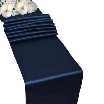 Neel Blue 11x 108 Inch Plain Satin Silk Table Runner, Navy