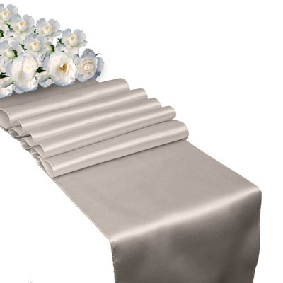 Neel Blue 11x 108 Inch Plain Satin Silk Table Runner, Silver