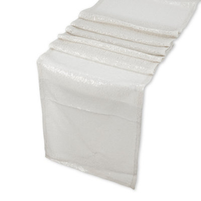 Neel Blue 11x108 Inch Shimmer Sequin Table Runner Glitter Fabric, White