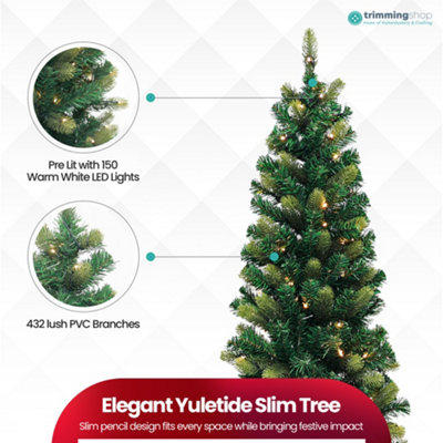 Neel Blue 5ft Yuletide Slim Pencil Christmas Tree, Xmas Tree