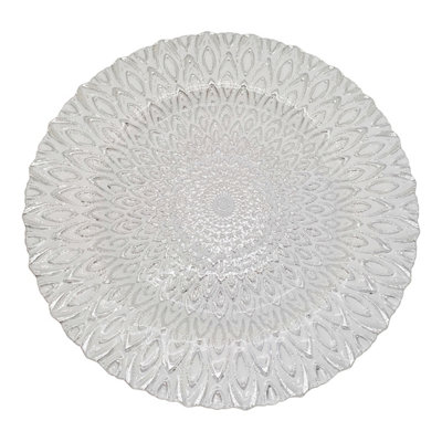 Neel Blue Charger Plates for Table Decoration - Silver Peacock Design ...