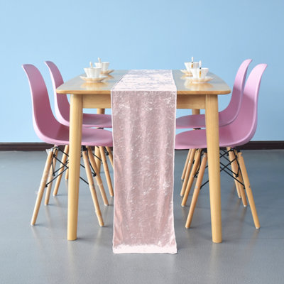 Neel Blue Crushed Velvet Table Runner, Rose Pink - 33cm x 274cm