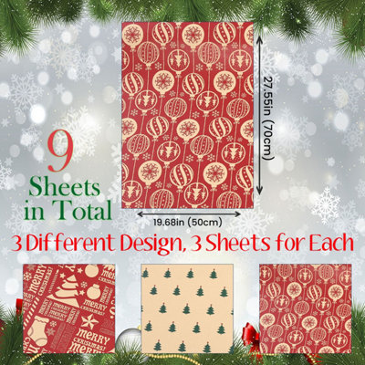 Neel Blue Gift Wrapping Paper, 9 Sheets, 3 Different Xmas Theme Designs ...