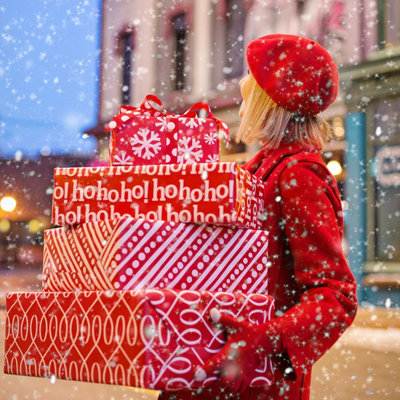 Neel Blue Gift Wrapping Paper, 9 Sheets, 3 Different Xmas Theme Designs ...